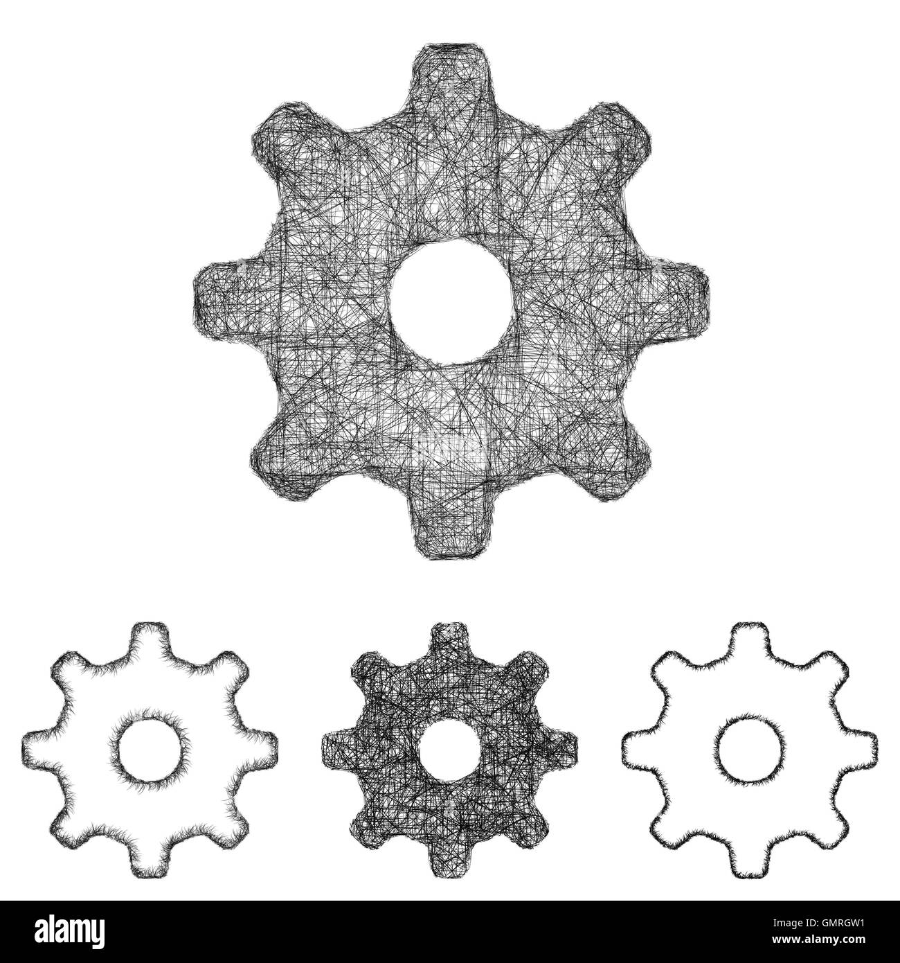 Settings, cogwheel icon set - sketch line art Stock Vector Image & Art ...