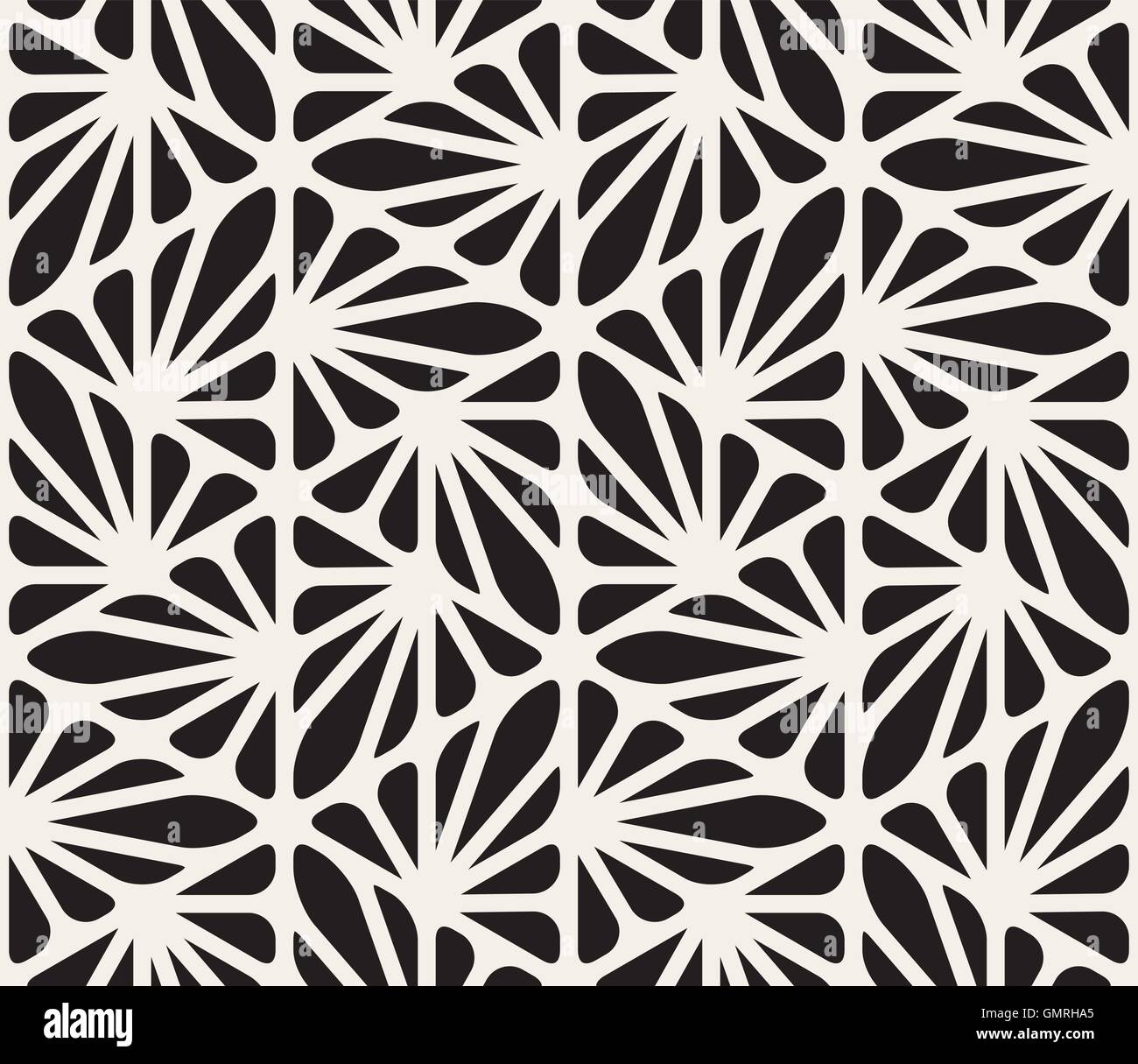 Vector Seamless Black and White Floral Organic Triangle Lines Hexagonal ...