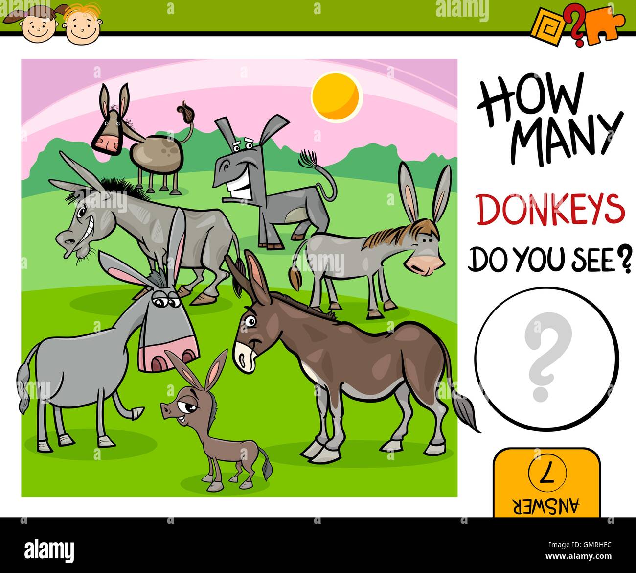 counting task with donkeys cartoon Stock Vector Image & Art - Alamy