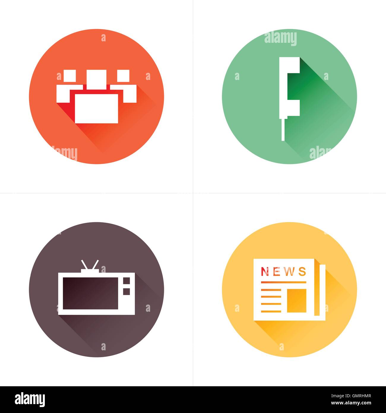 people, news, tv, phone icons flat design set Stock Vector Image & Art ...