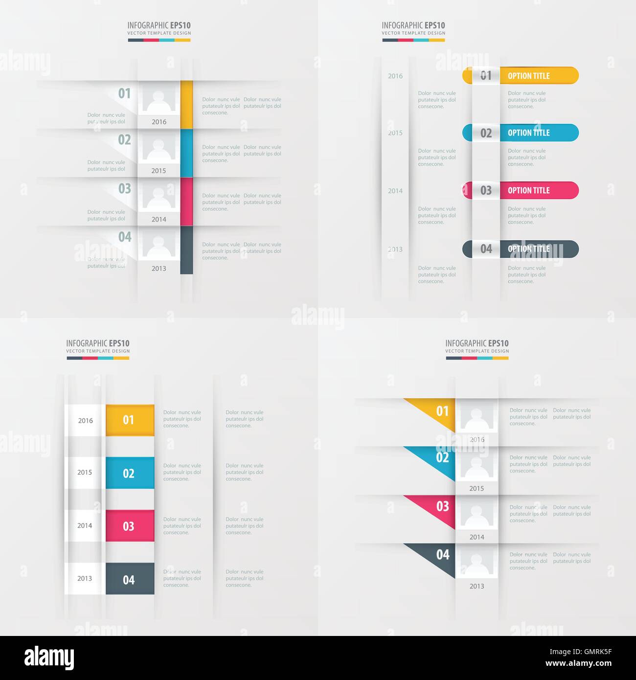 timeline vector design 4 item yellow, blue, pink color Stock Vector ...