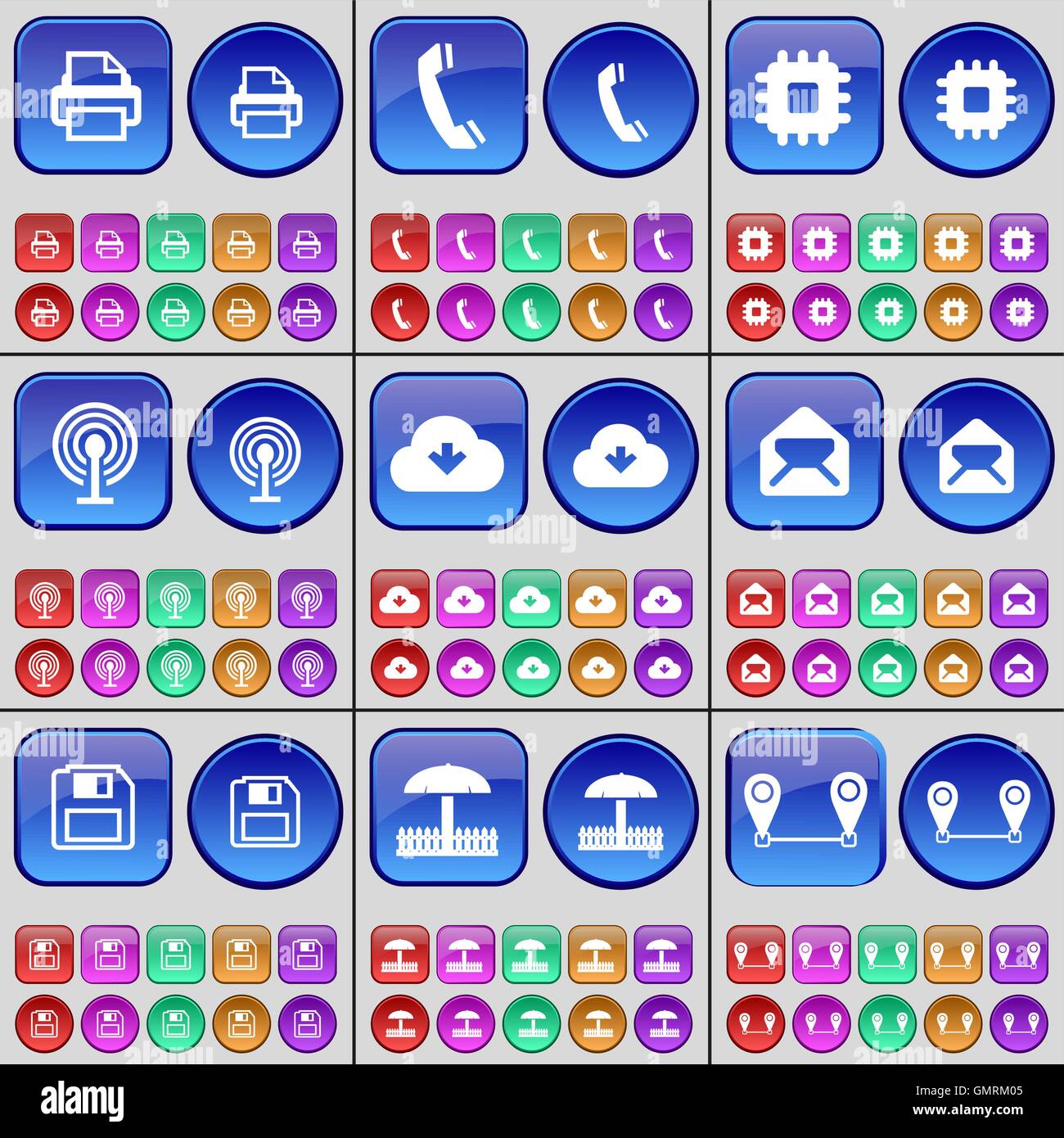 Printer, Receiver, Processor, Wi-Fi, Cloud, Message, Floppy disk ...