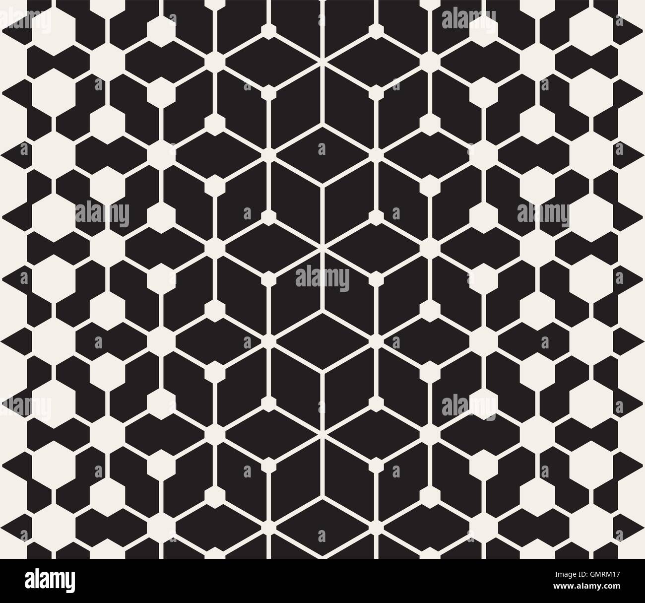 Vector Seamless Black and White Line Connected Hexagon Grid Halftone Gradient Pattern Stock ...