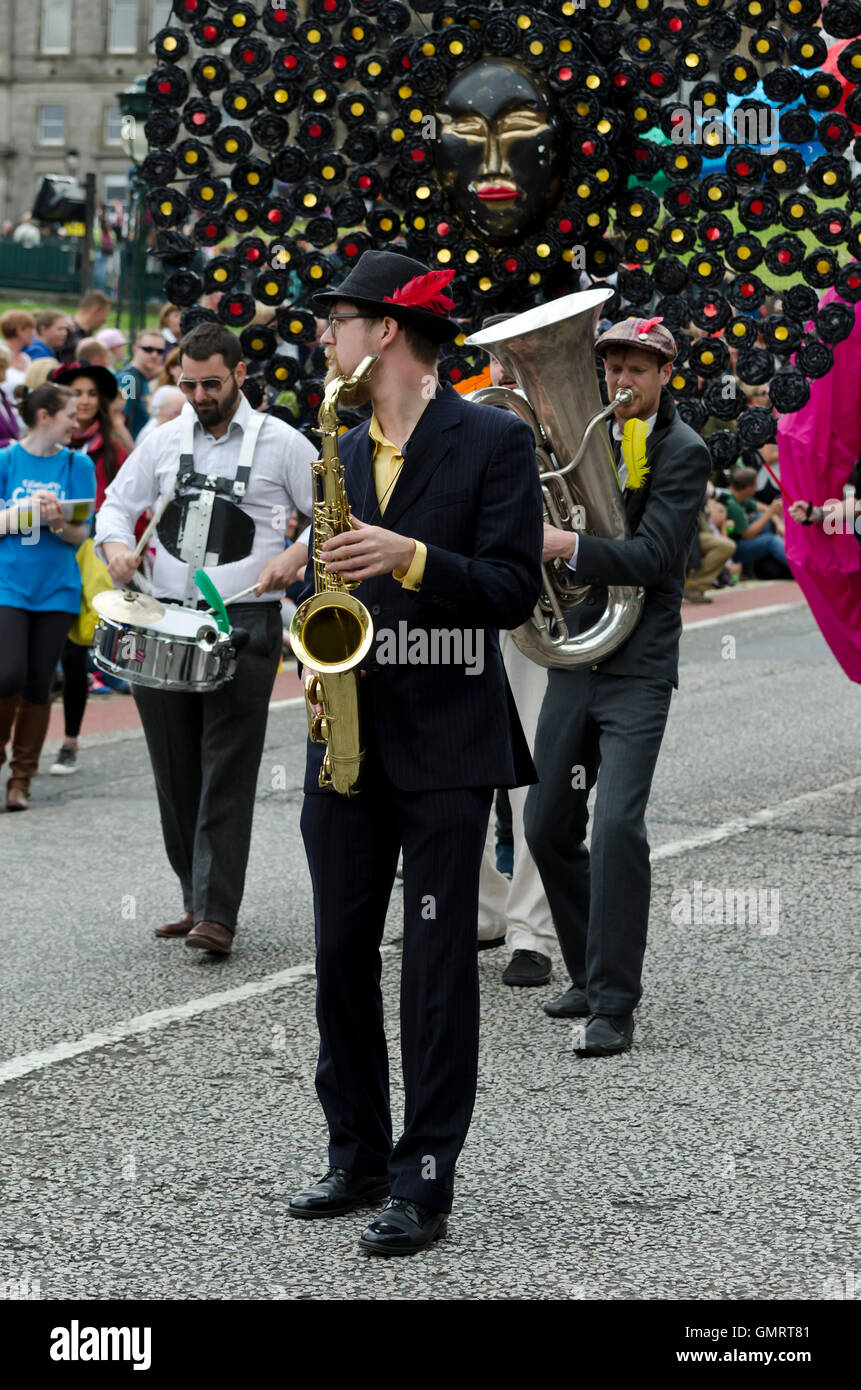 Members of the Brass Gumbo band taking part in the Cavalcade, part of ...
