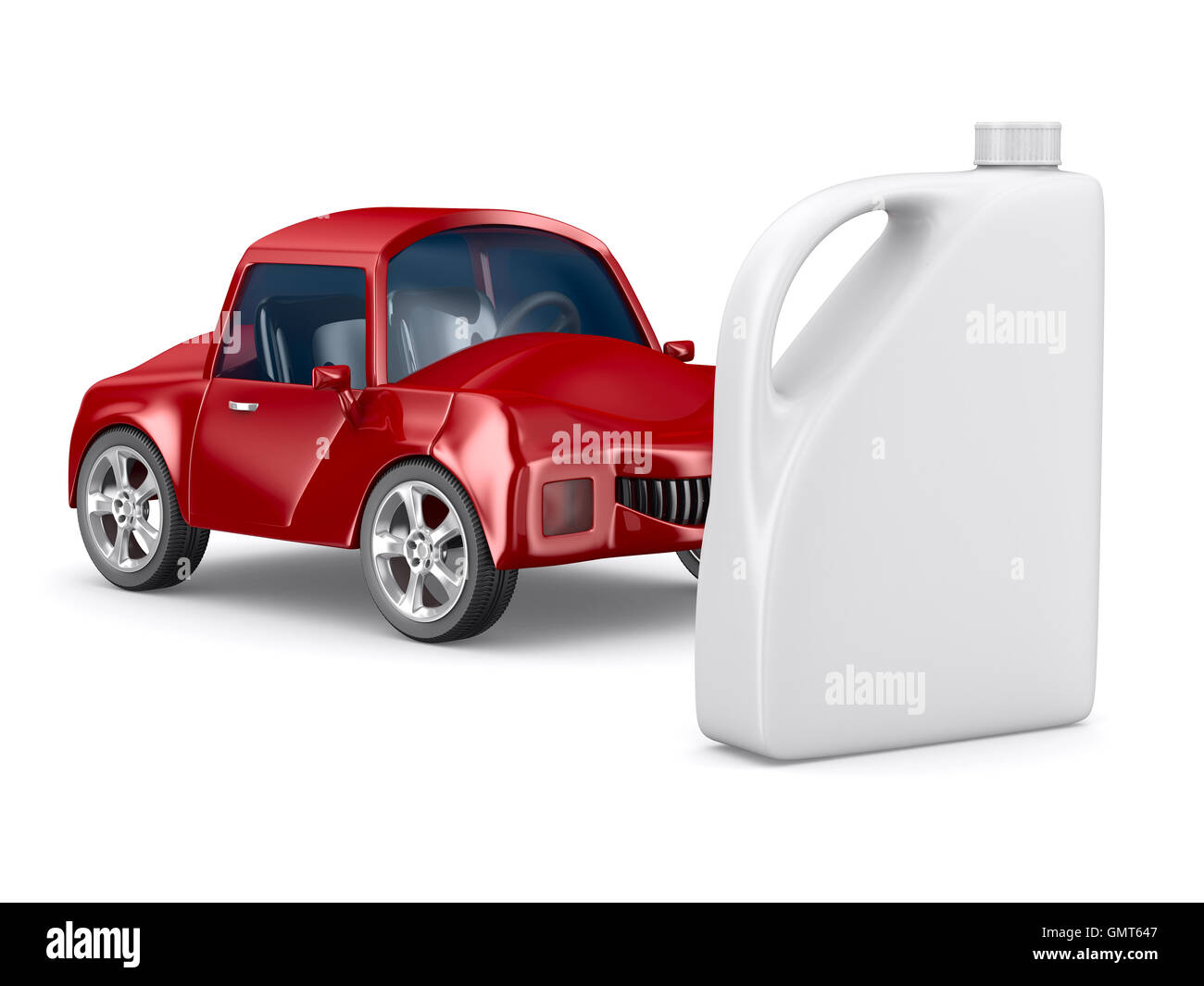 Red car and oil canister on white background. Isolated 3D image Stock ...