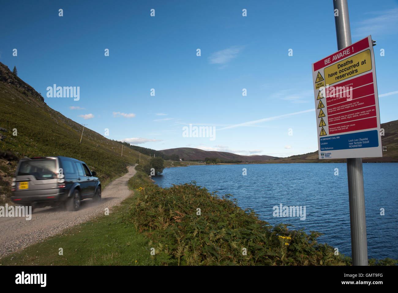 Warning sign by Loch Lee, Glen Esk, Angus, Scotland Stock Photo - Alamy
