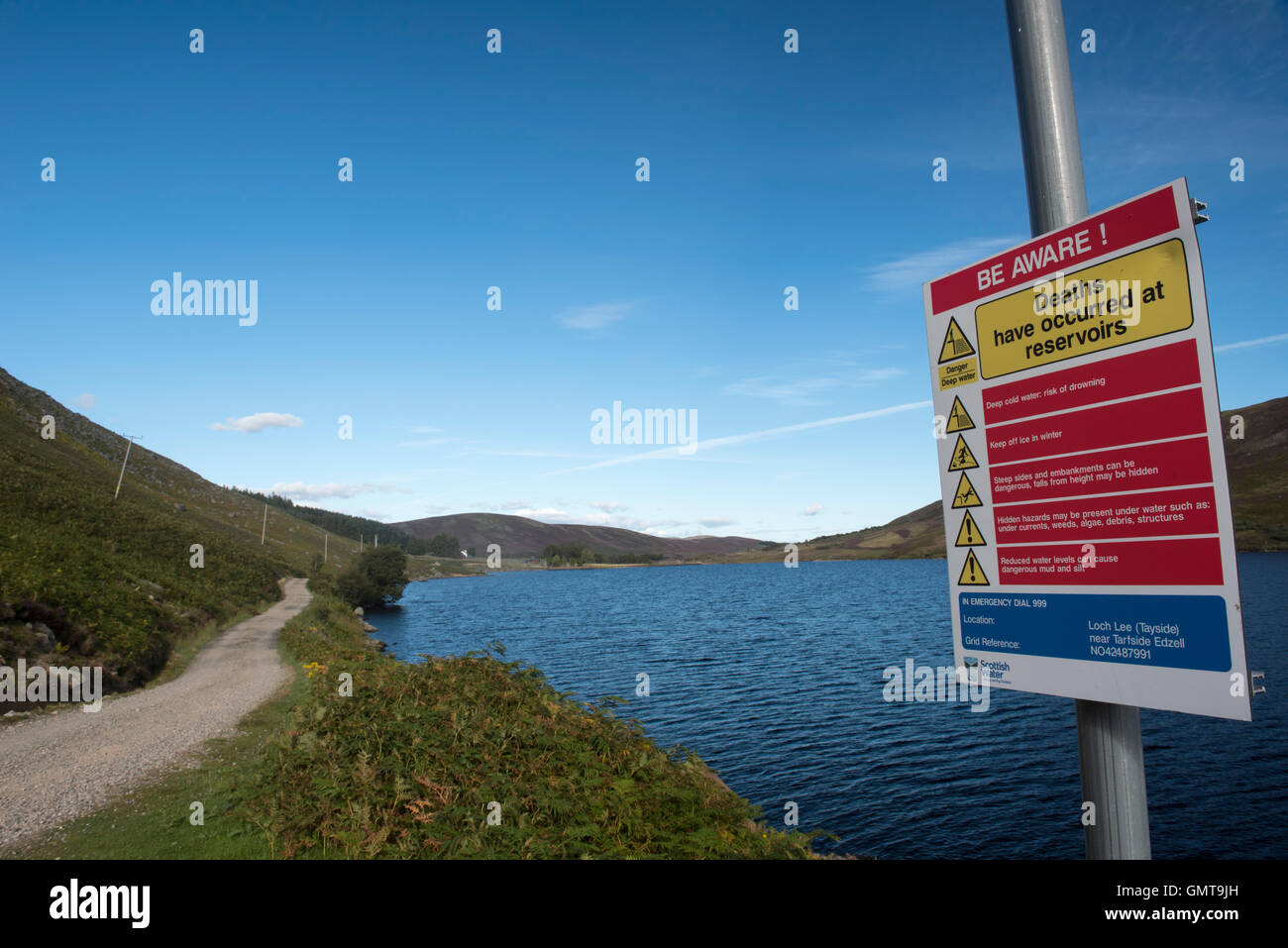 Warning sign by Loch Lee, Glen Esk, Angus, Scotland Stock Photo - Alamy