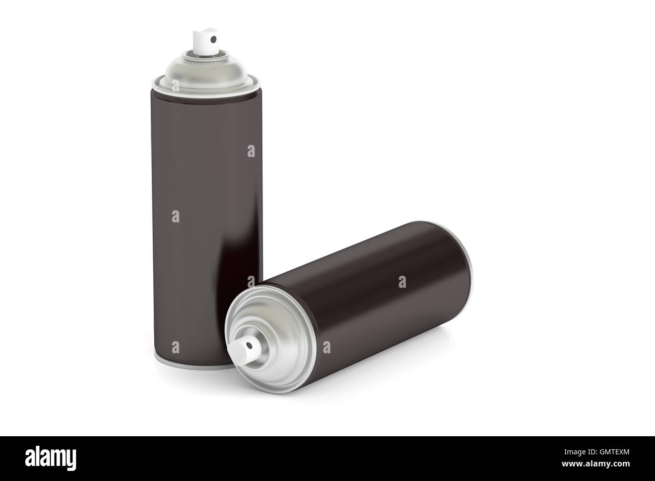 black spray paint cans, 3D rendering isolated on white background Stock ...
