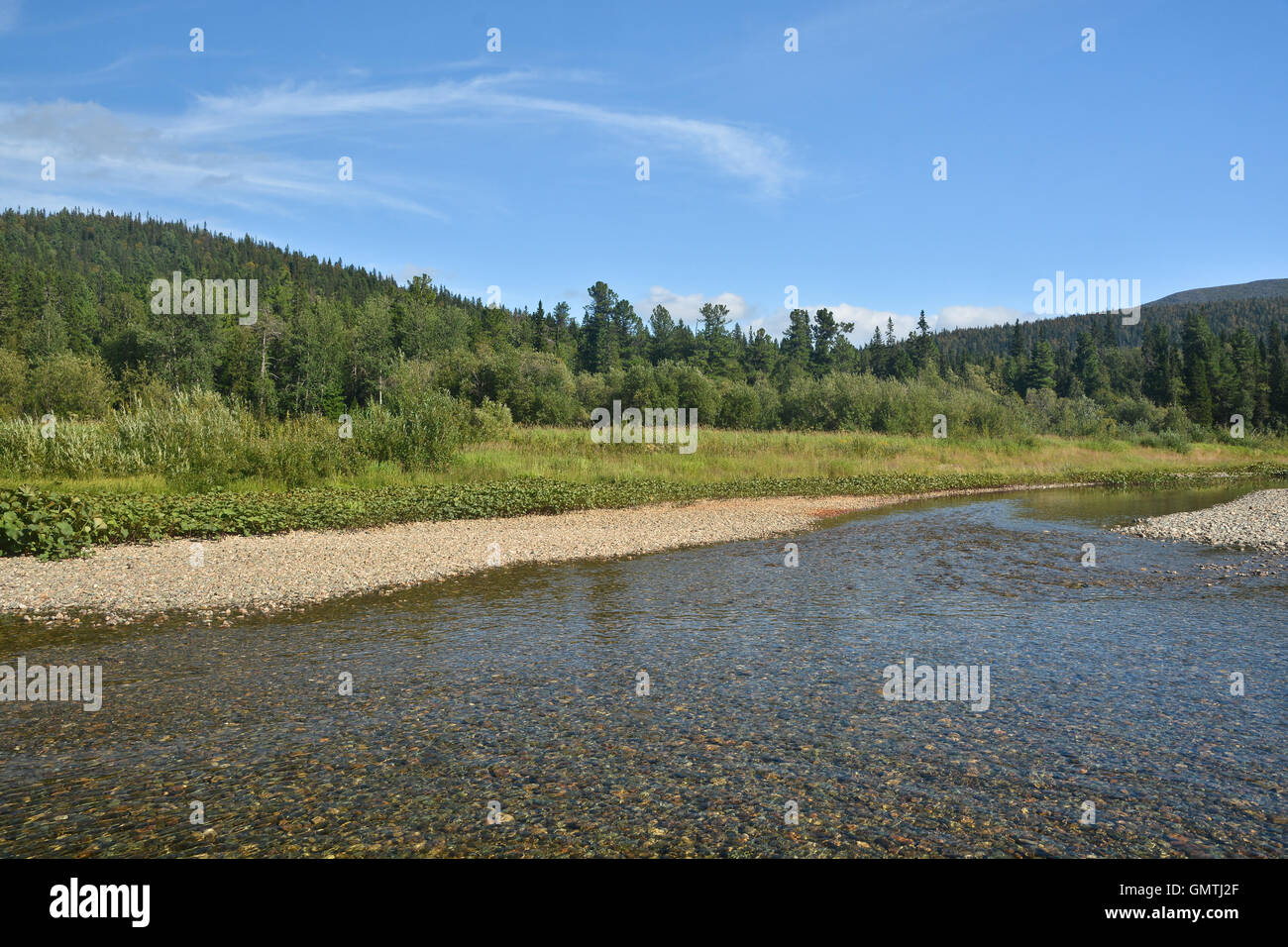 River Shchugor in the mountain taiga of the Northern Urals. National ...