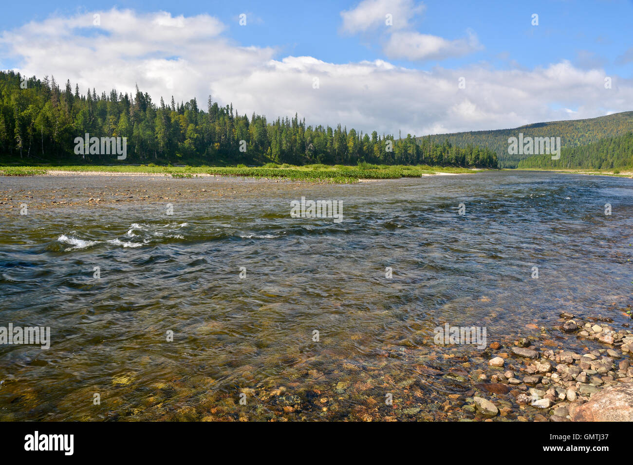 River Shchugor in the mountain taiga of the Northern Urals. National ...