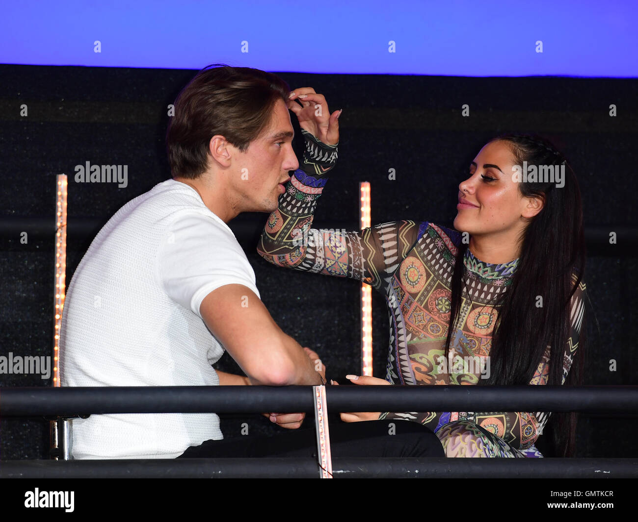 Lewis Bloor speaks to Marnie Simpson during the live final of Celebrity ...