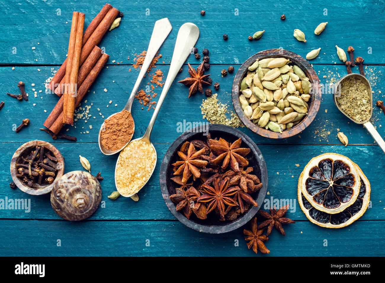 culinary background with various spices for Christmas mulled wine Stock ...