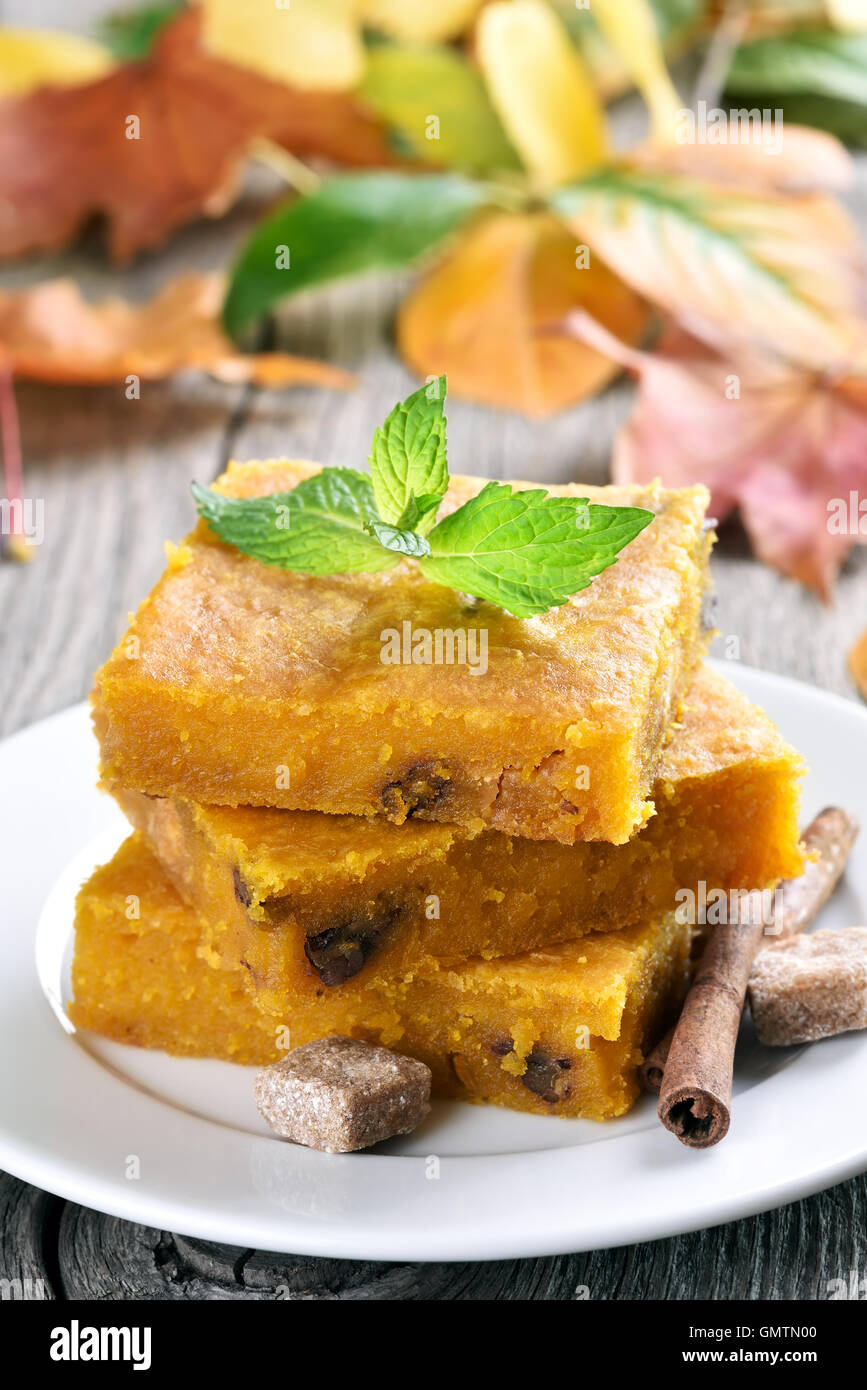 Pumpkin bars with nuts, vegetarian dessert Stock Photo - Alamy