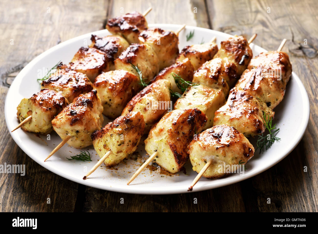 Chicken kebab on plate hi-res stock photography and images - Alamy