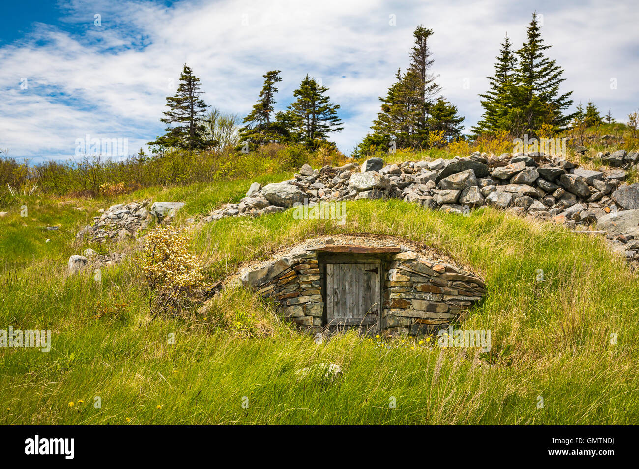 An in-ground root cellar at Elliston, Newfoundland and Labrador, Canada ...