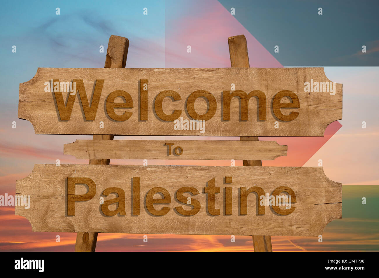 Welcome to Palestine sign on wood background with blending national ...