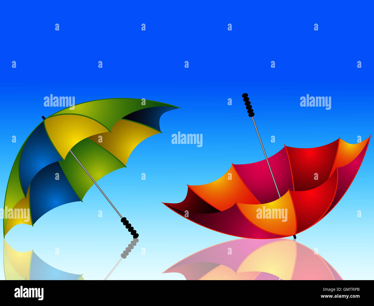 Two Umbrella with Reflection Over Bright Blue Background Stock Photo ...