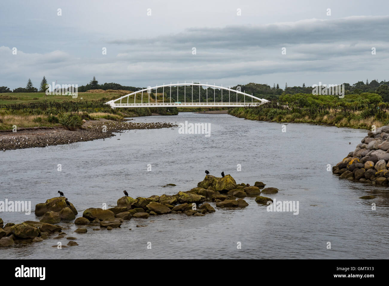 Te Rewa Rewa Bridge crossing the Waiwhakaiho River at New Plymouth ...