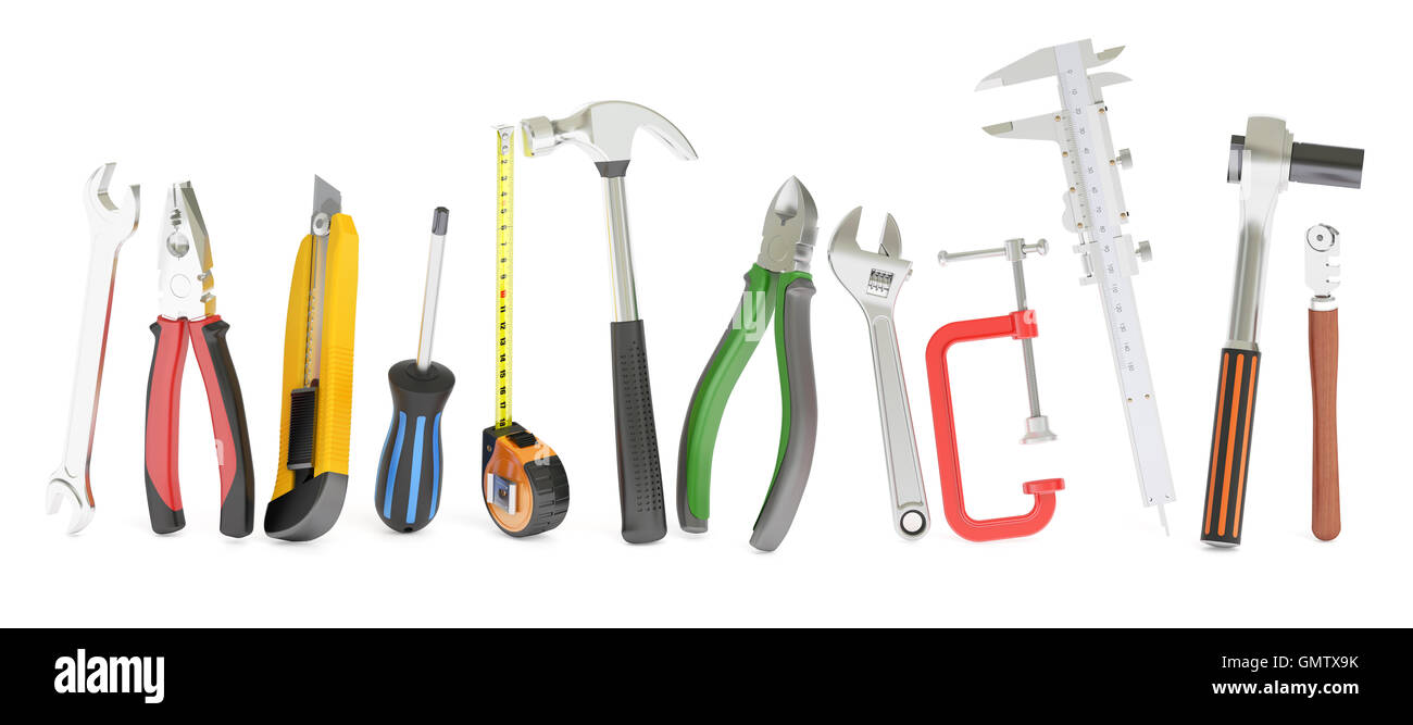 hand work tools, 3D rendering isolated on white background Stock Photo ...