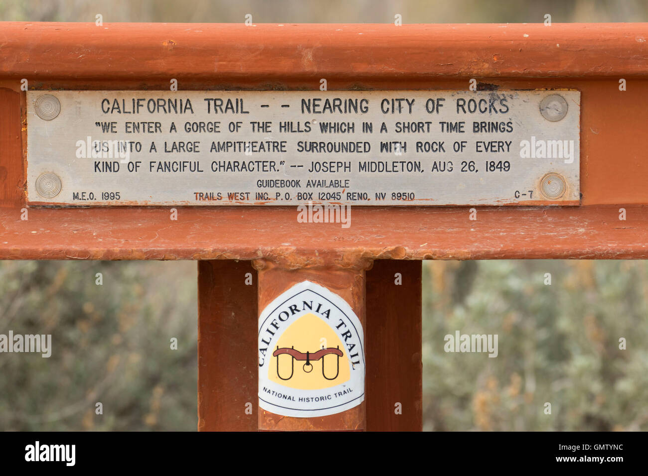 Trail marker, California Trail National Historic Trail, City of Rocks ...