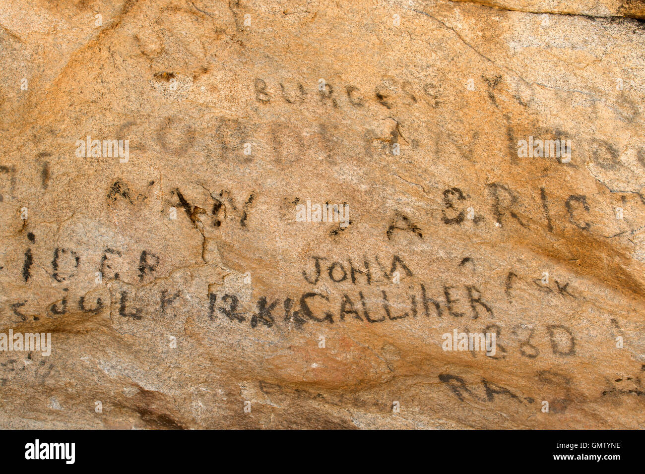 Pioneer inscriptions on Camp Rock, California Trail National Historic ...