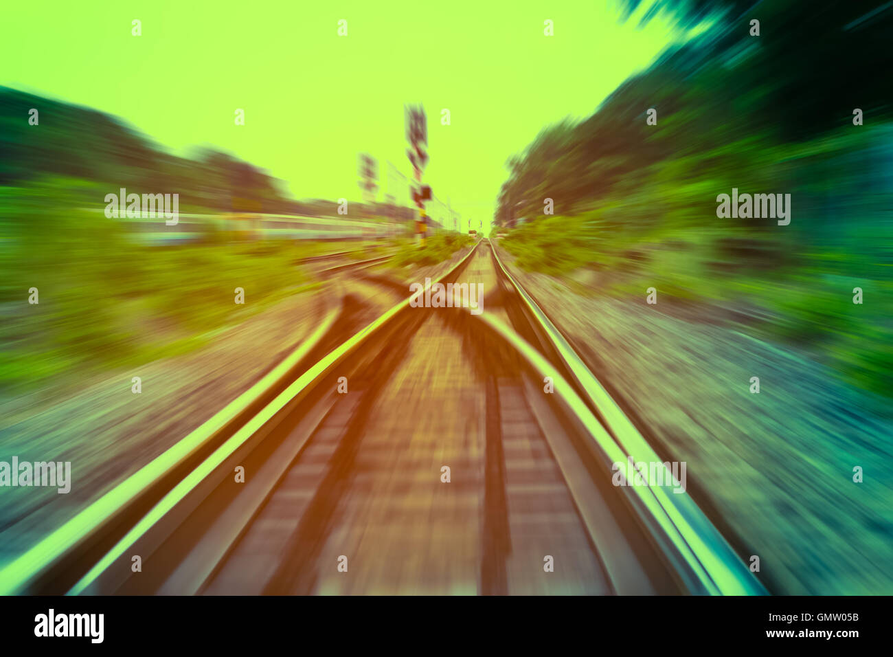 railway track, train fast run on railway track Stock Photo - Alamy