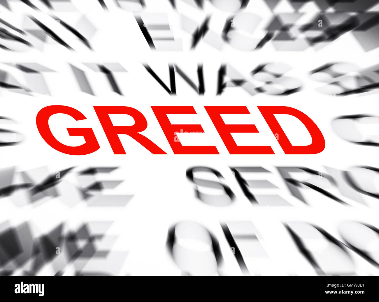 Blured text with focus on GREED Stock Photo - Alamy