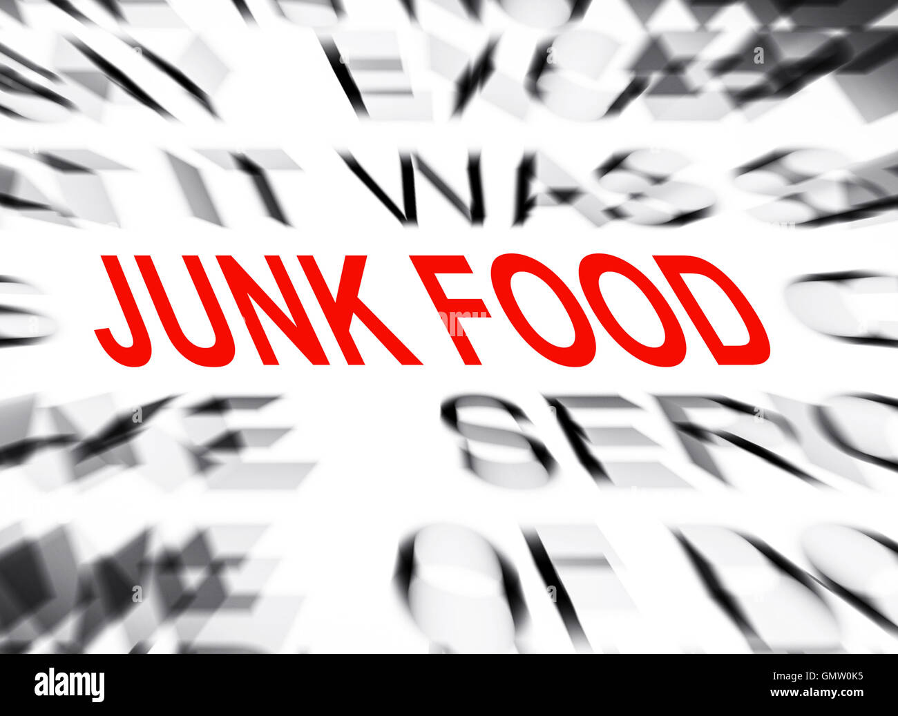 Blured text with focus on JUNK FOOD Stock Photo - Alamy