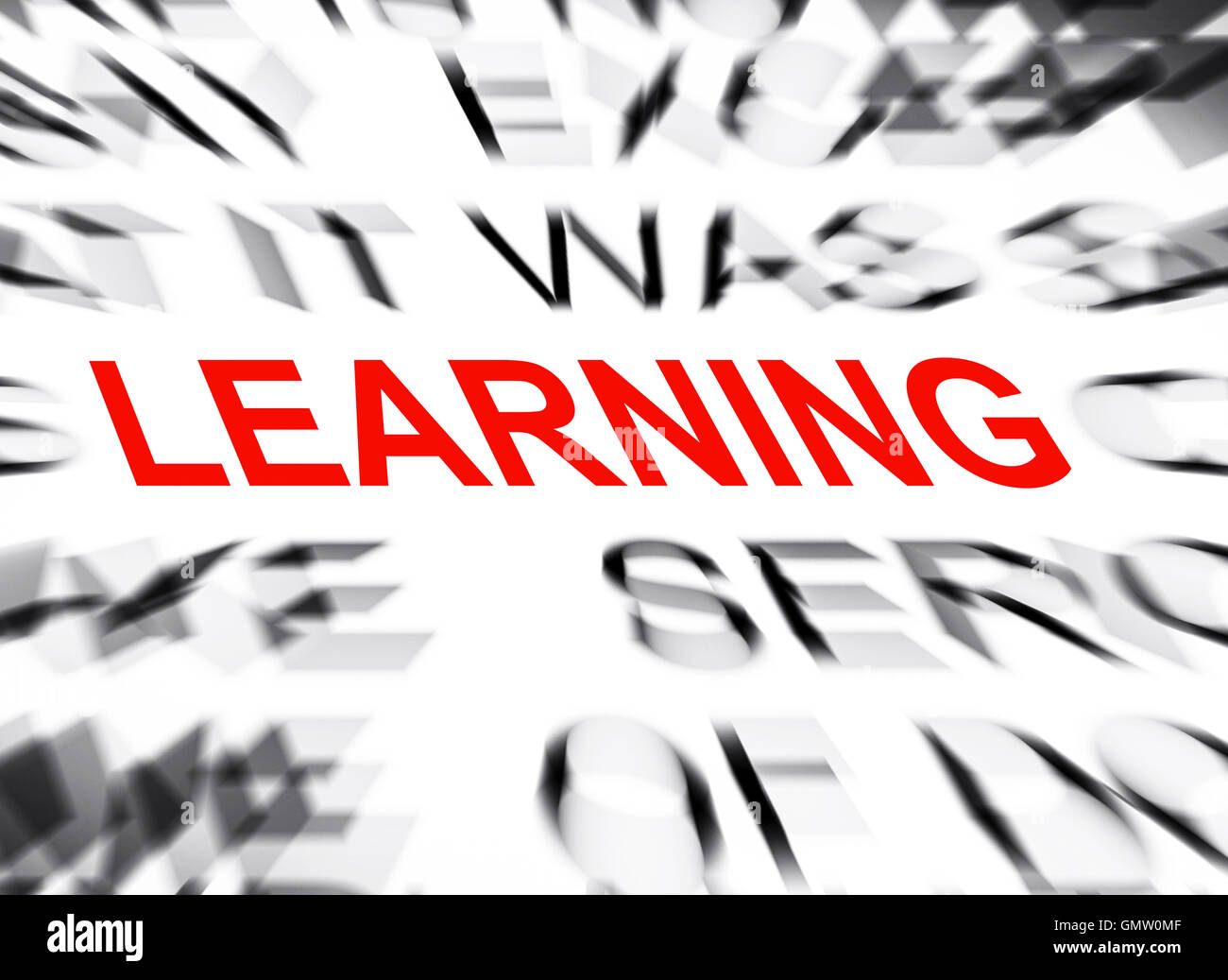 Blured text with focus on LEARNING Stock Photo - Alamy