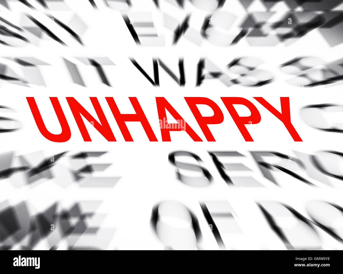 Blured text with focus on UNHAPPY Stock Photo - Alamy