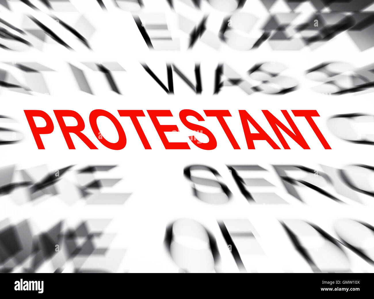 Blured text with focus on PROTESTANT Stock Photo - Alamy