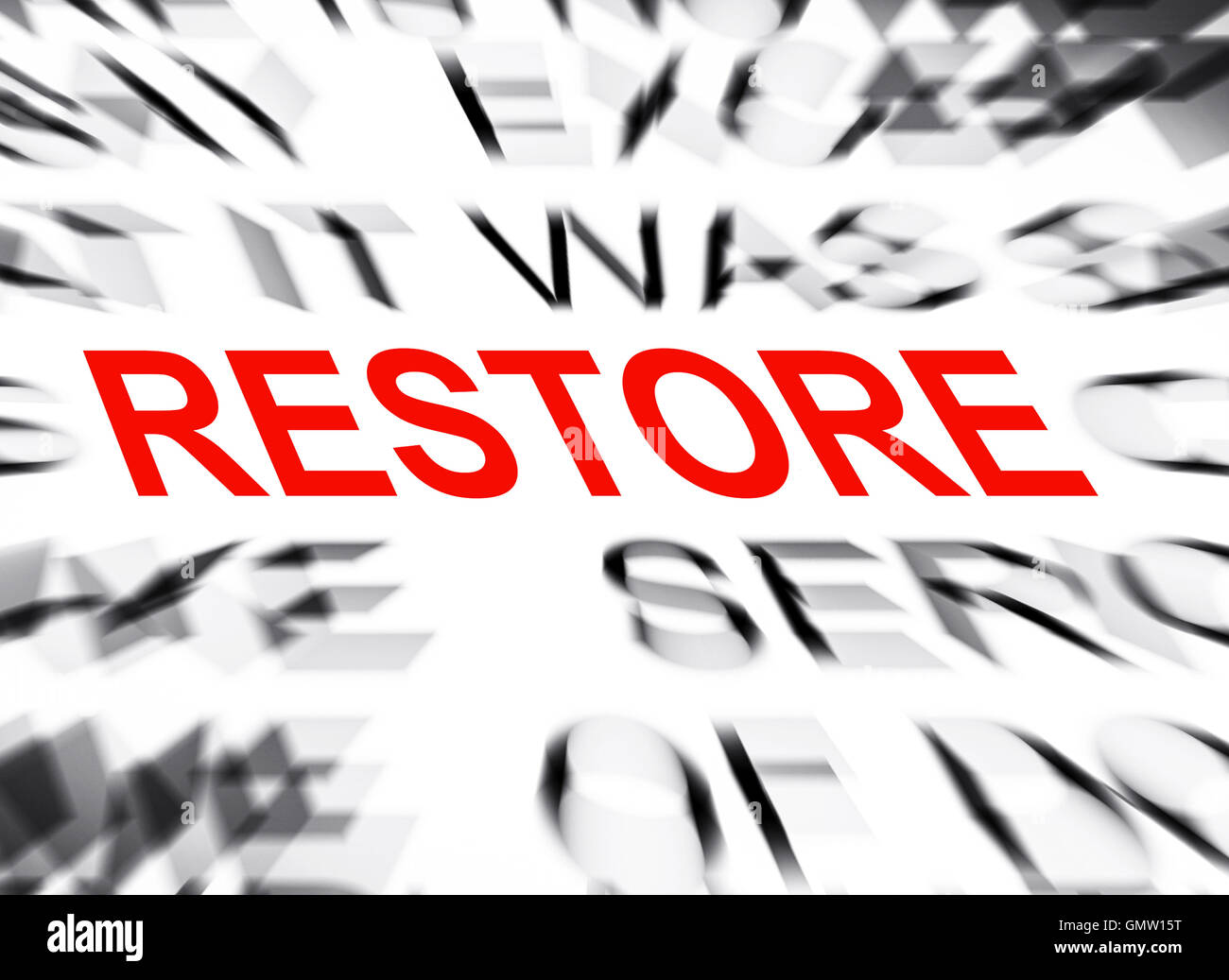 Blured text with focus on RESTORE Stock Photo - Alamy