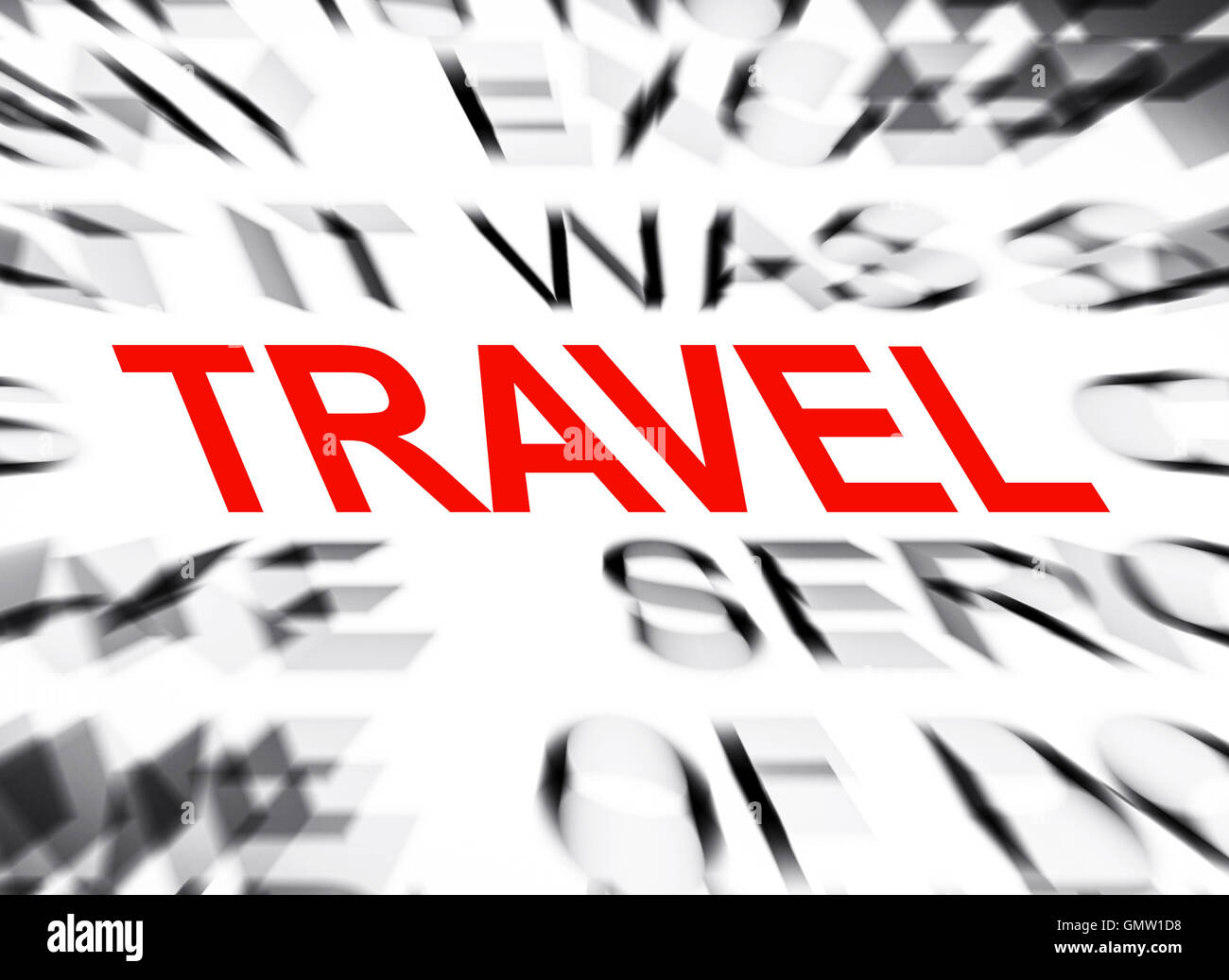 Blured text with focus on TRAVEL Stock Photo - Alamy