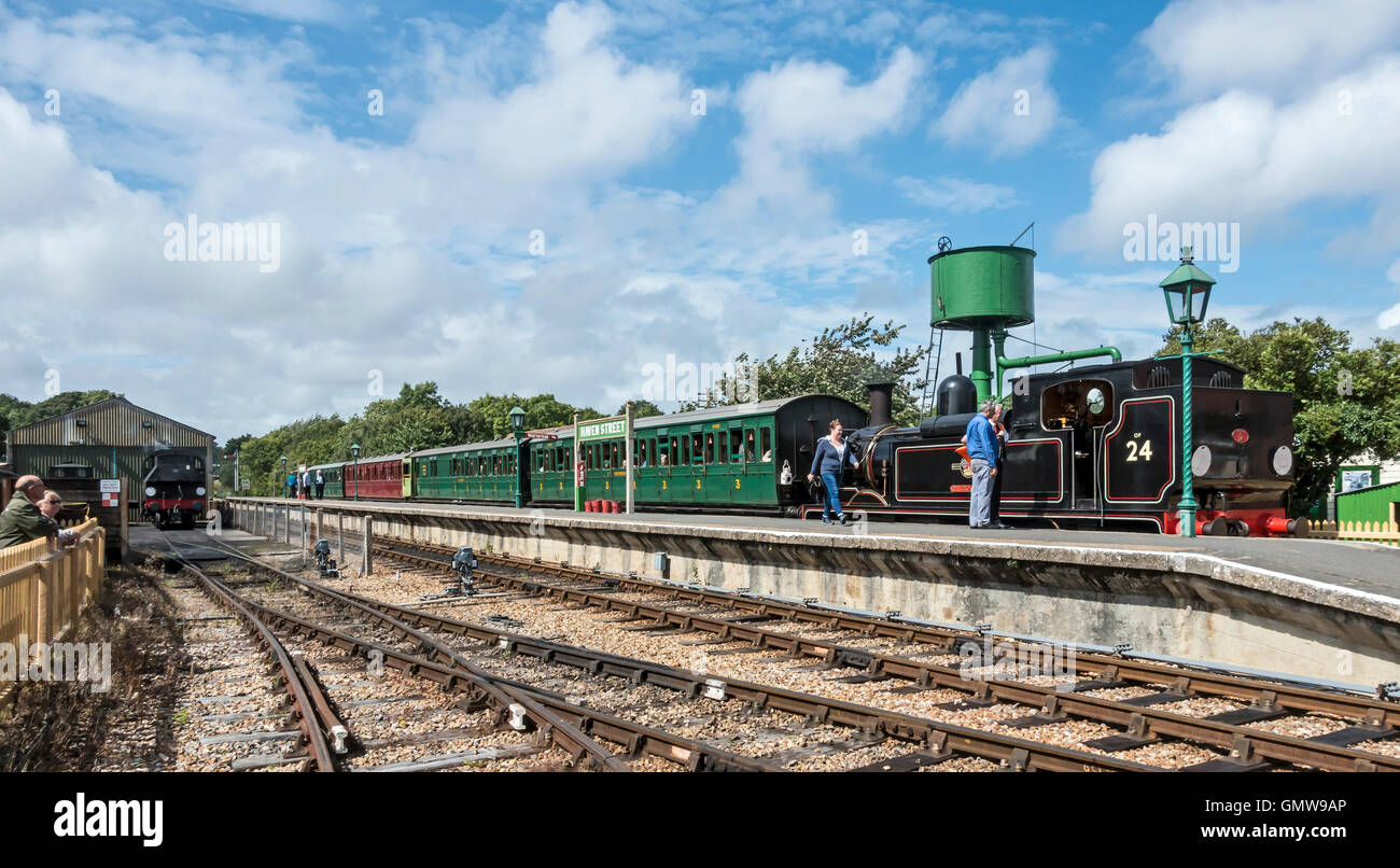 Isle of Wight Steam Railway tank engine No. 24 heads a train in ...