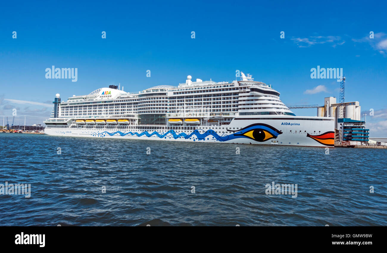 Large cruise ship Aida Prima moored in port of Southampton England ...