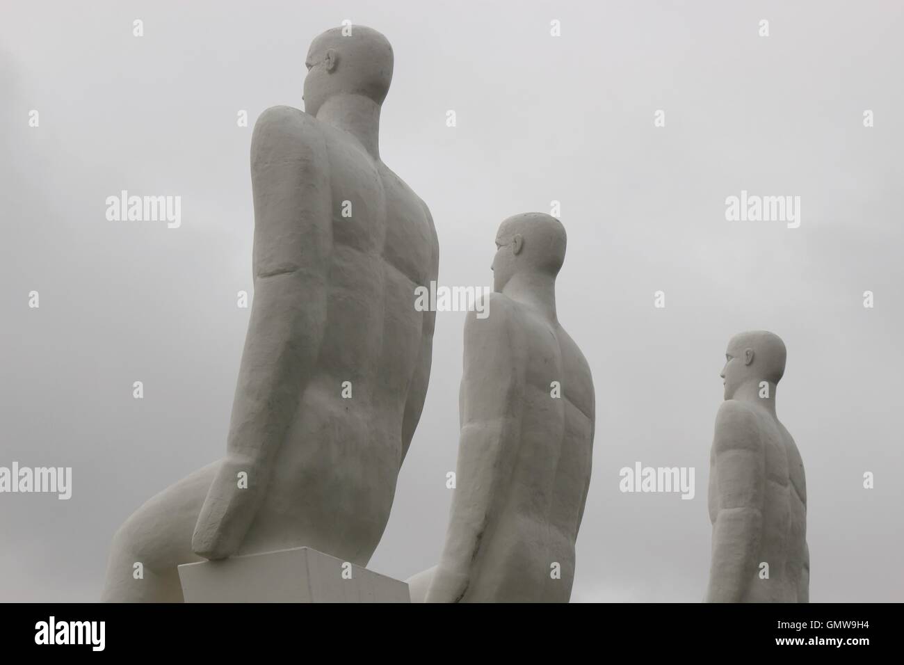 The monumental sculpture Men at Sea, located on the sea shore next to ...