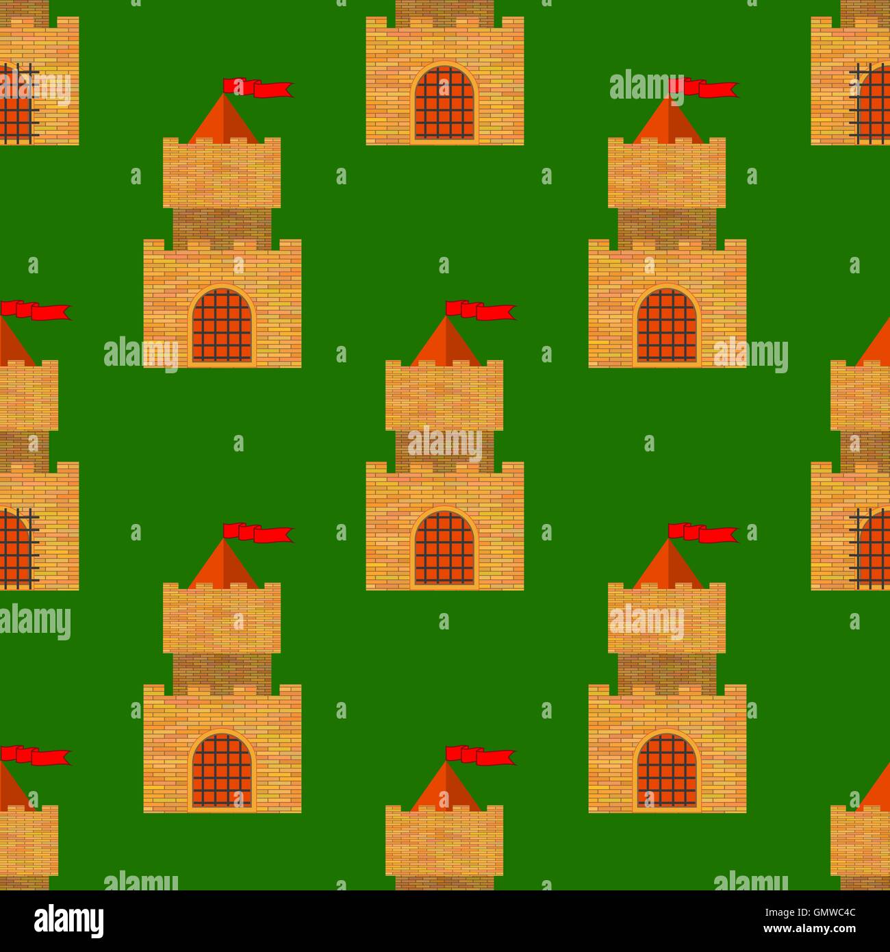 Red Brick Castle Seamless Pattern on Green Stock Vector Image & Art - Alamy