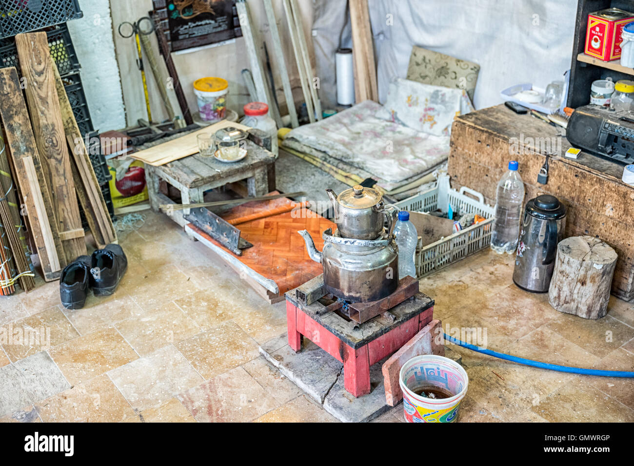 Craftsman's work area in the craft center in Isfahan, Iran Stock Photo ...