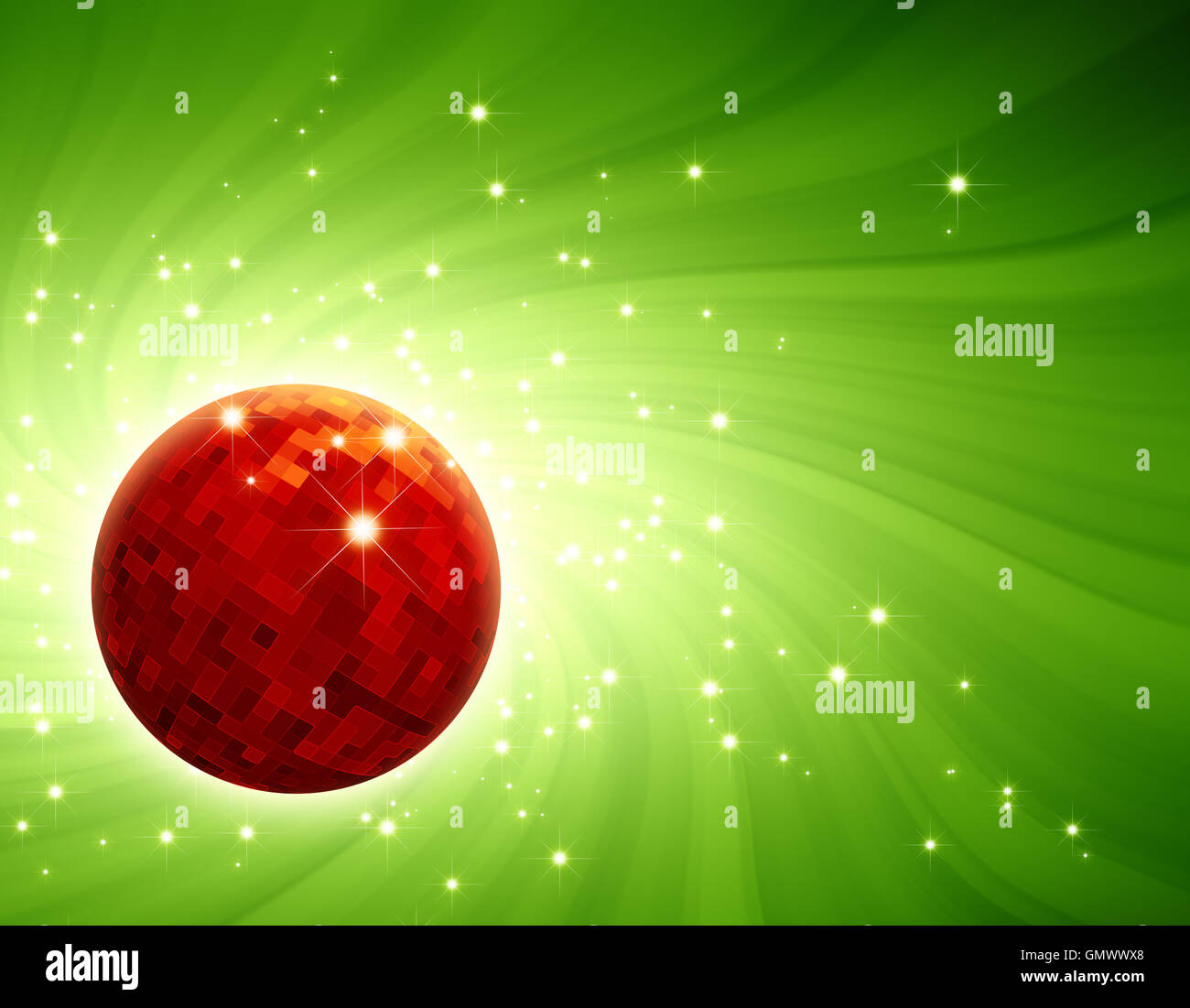 Sparkling disco ball on green burst background Stock Photo - Alamy