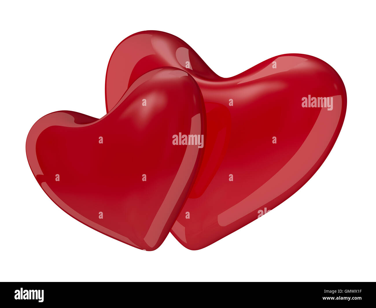 Two isolated hearts on white background. 3D image Stock Photo - Alamy