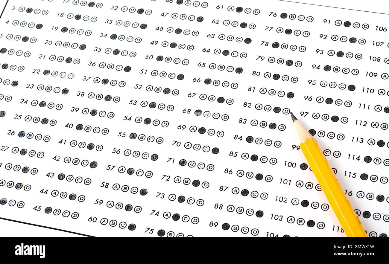 Test score sheet with answers Stock Photo - Alamy