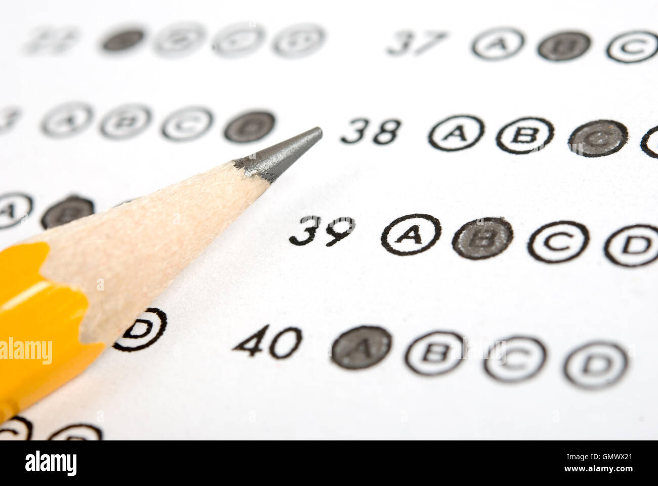 Test score sheet with answers Stock Photo - Alamy