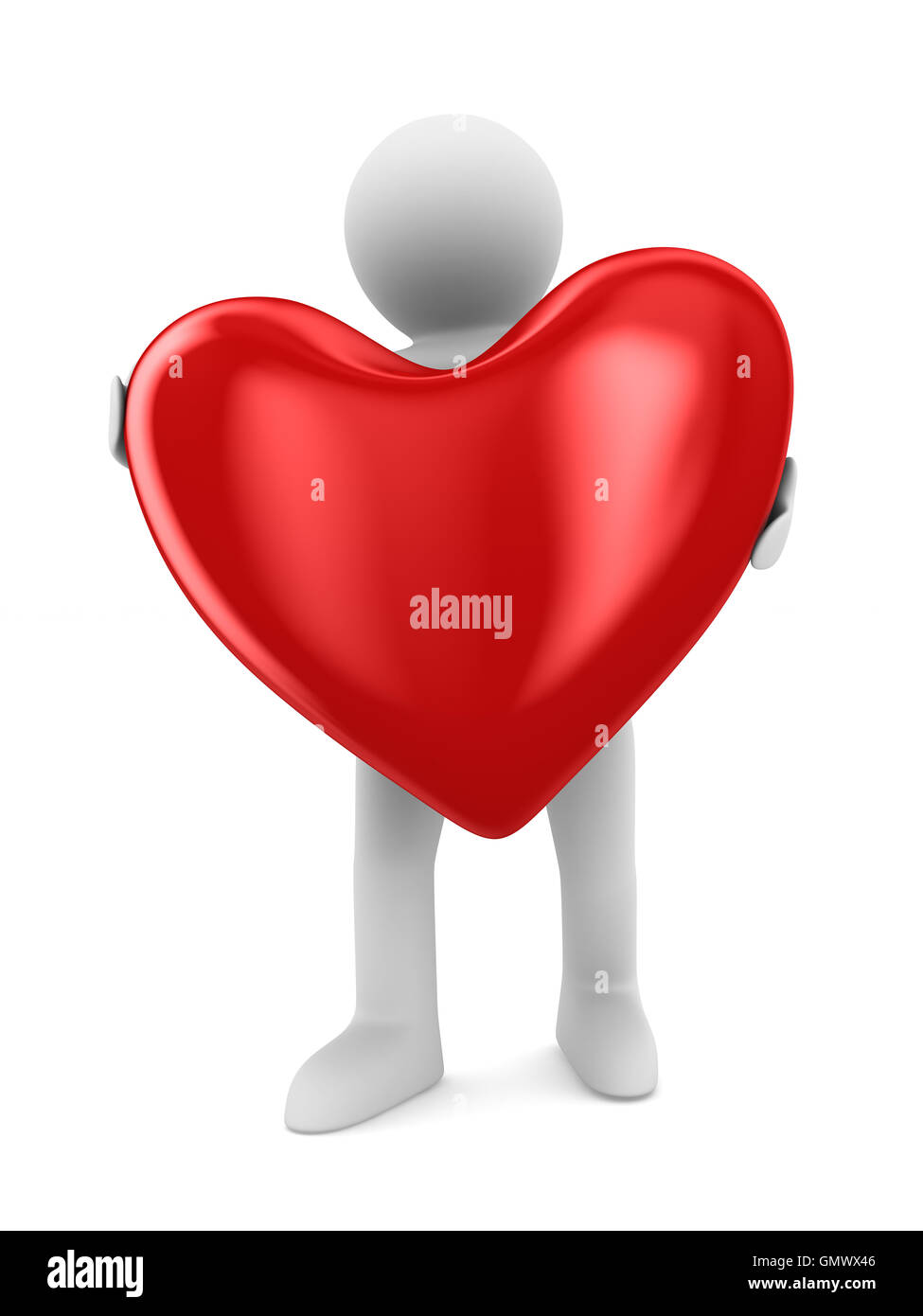 Man and heart on white background. Isolated 3D image Stock Photo - Alamy