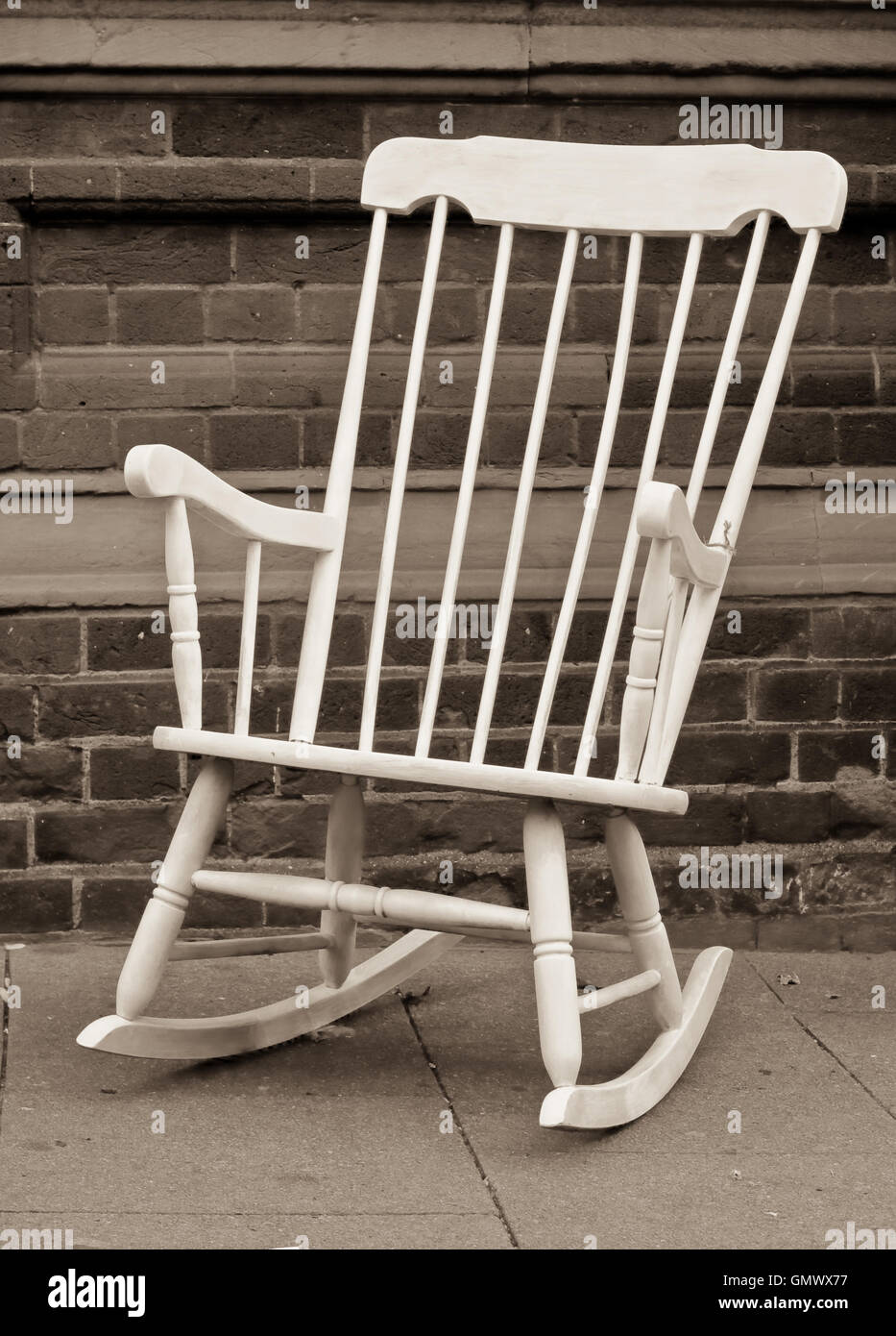 Lovely monochrome image of a white rocking chair Stock Photo - Alamy