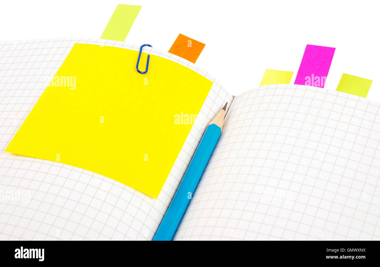 Notebook with pencil and bookmarks Stock Photo - Alamy
