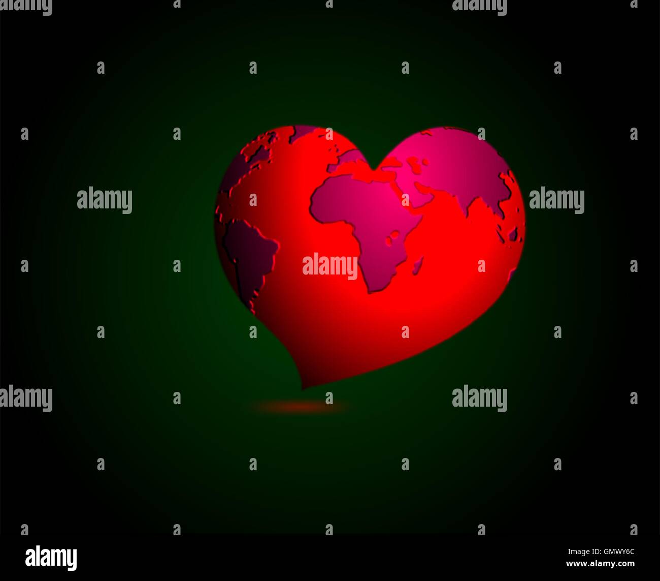 World map in heart Stock Photo - Alamy