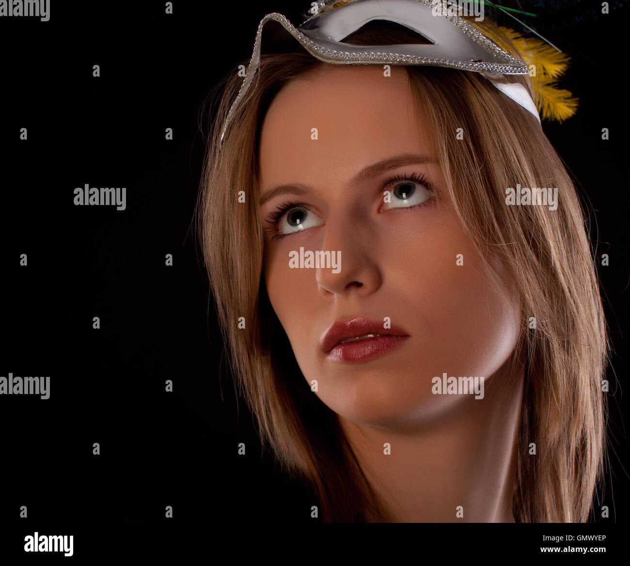 Young woman actor face with mask Stock Photo - Alamy