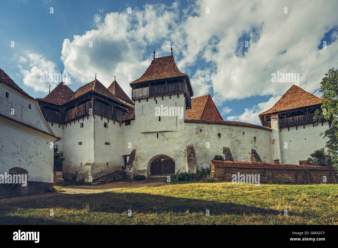 Viscri, Romania - July 21, 2016: Main entrance gate of the Viscri ...