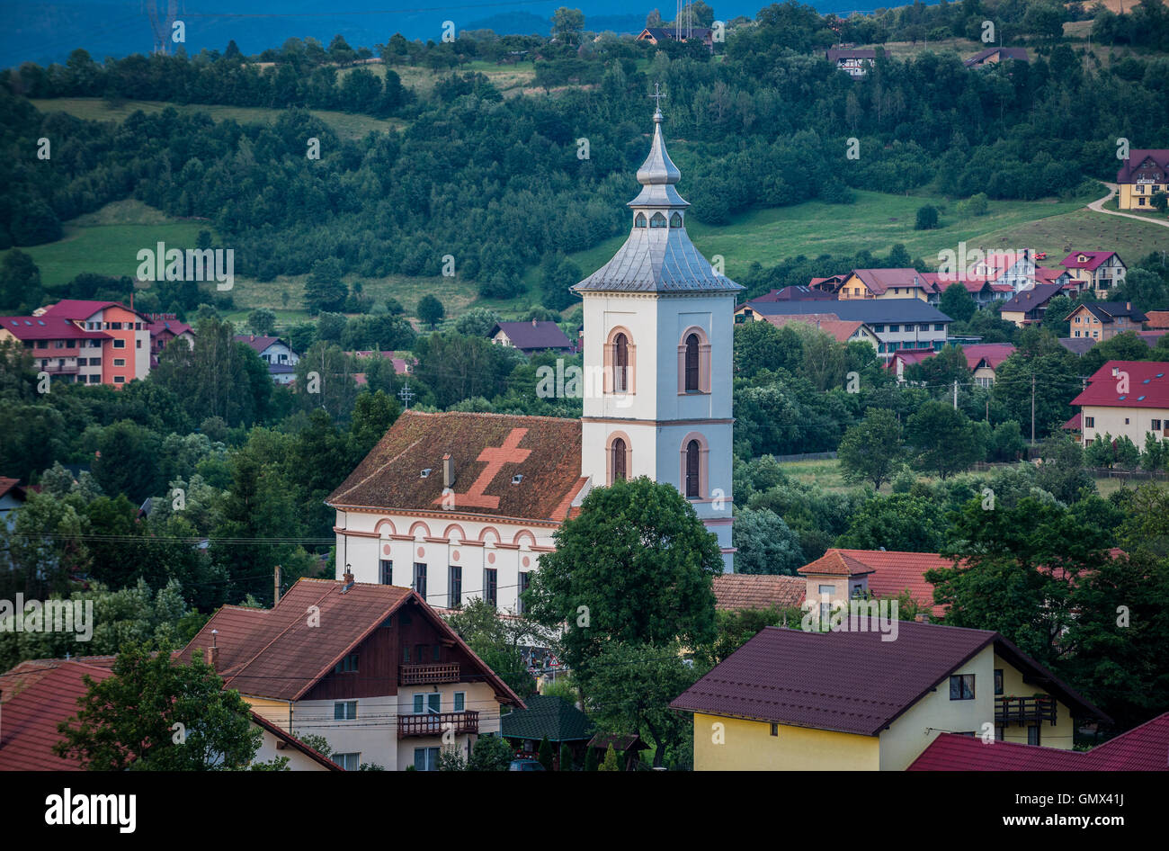 Aerial view of village of Bran commune area in Romania Stock Photo - Alamy