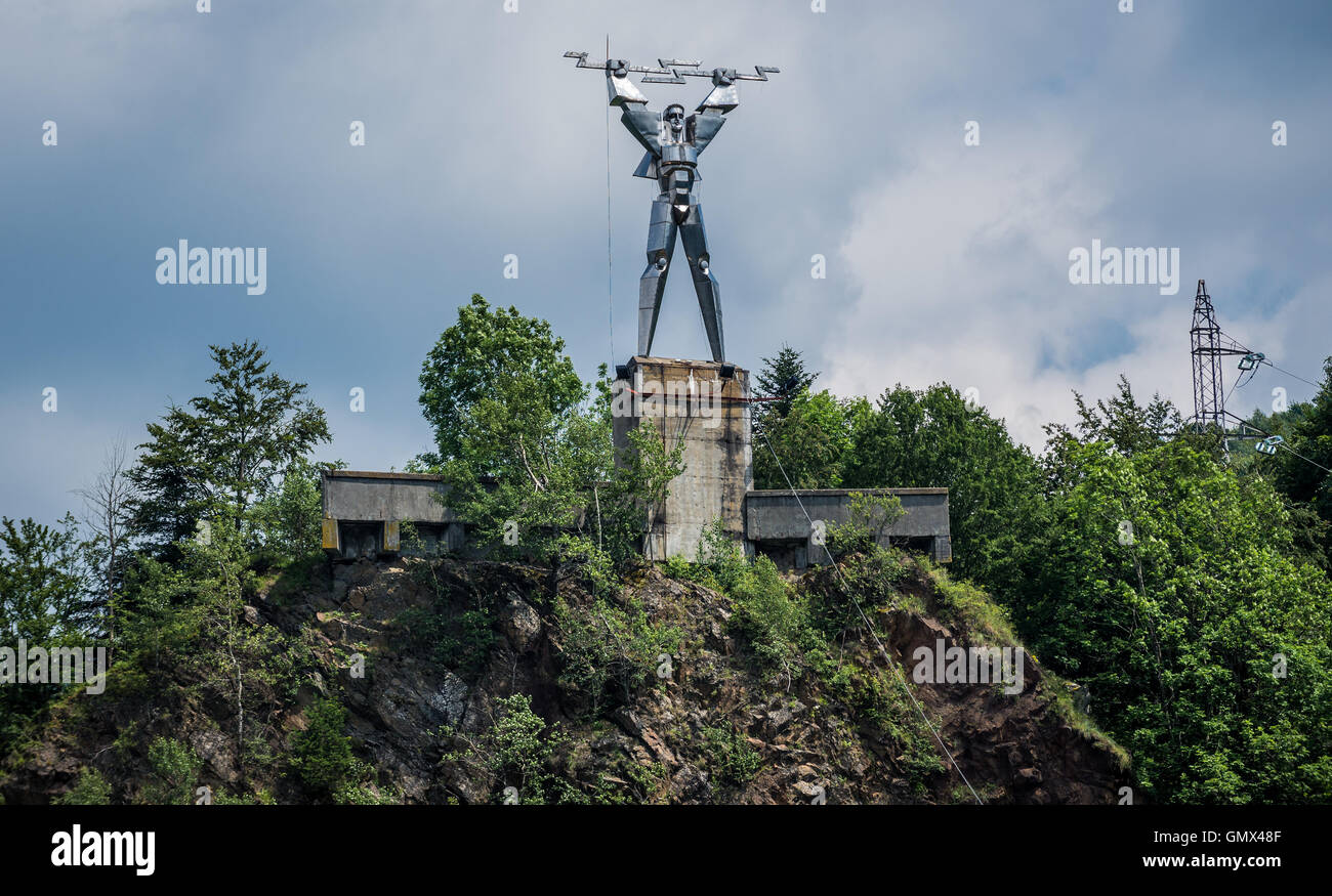 Prometheus statue next to Vidraru Dam in Romania Stock Photo - Alamy